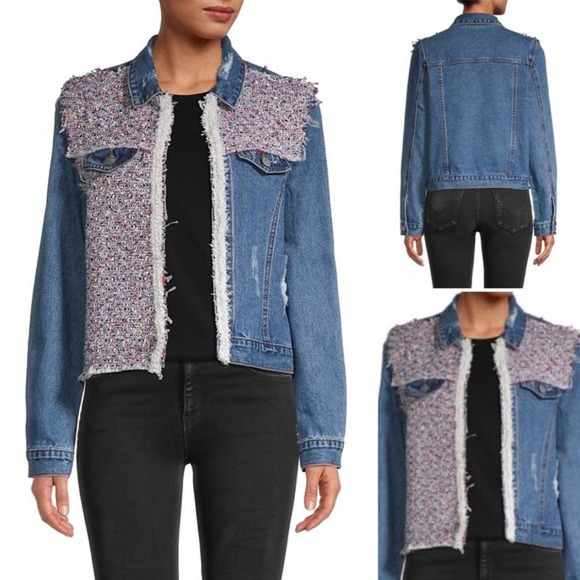 Lea & Viola | Jackets & Coats | Lea Viola Tweed Trim Denim Jacket Size ...